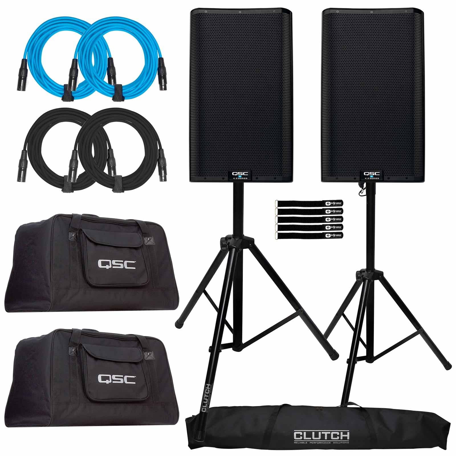 QSC K12.2 K2 Series 2000W Powered Loudspeakers with Handbags and Stand ...