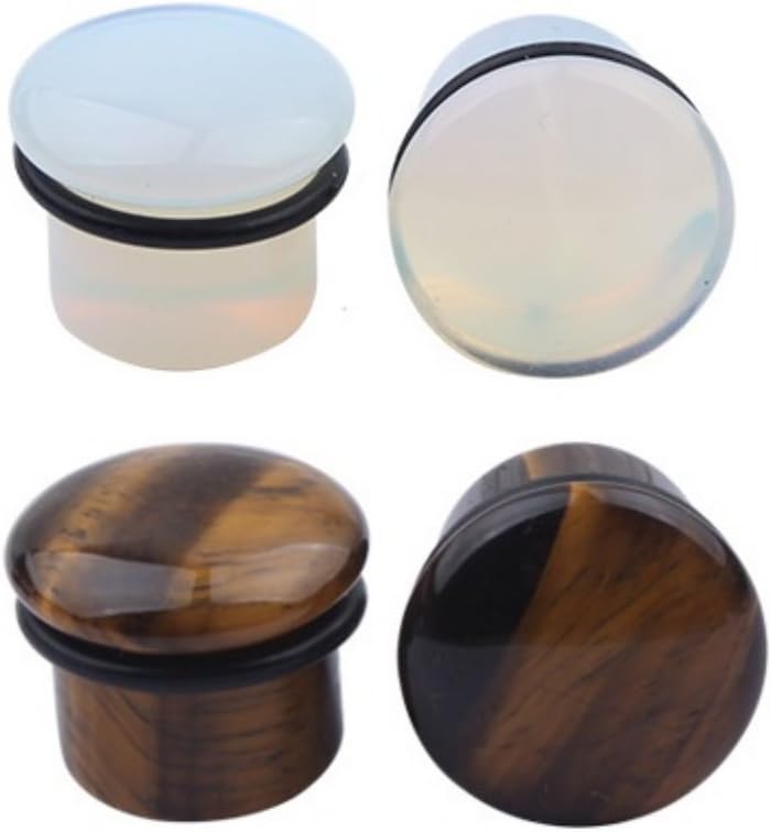 2 Quality Pairs Set Clear Opalite Moonstone Tiger Eye Ear Plugs ...