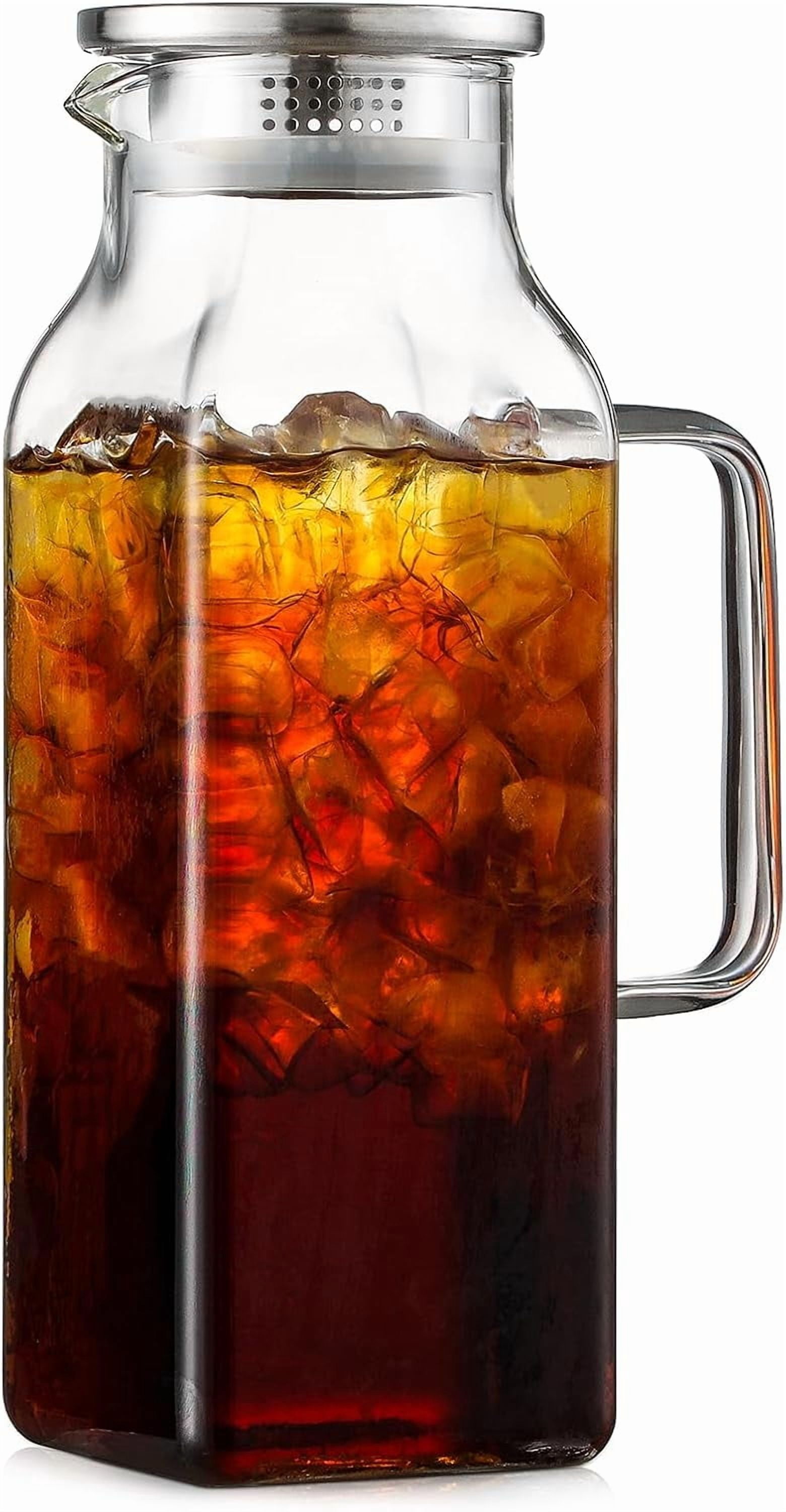 2 Quart (2 Liter 68 oz) Square Glass Pitcher with Lid and Spout, Water ...