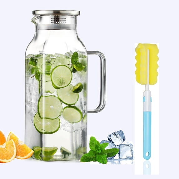 2 Quart (2 Liter 68 oz) Square Glass Pitcher,Water Pitcher with Lid and ...