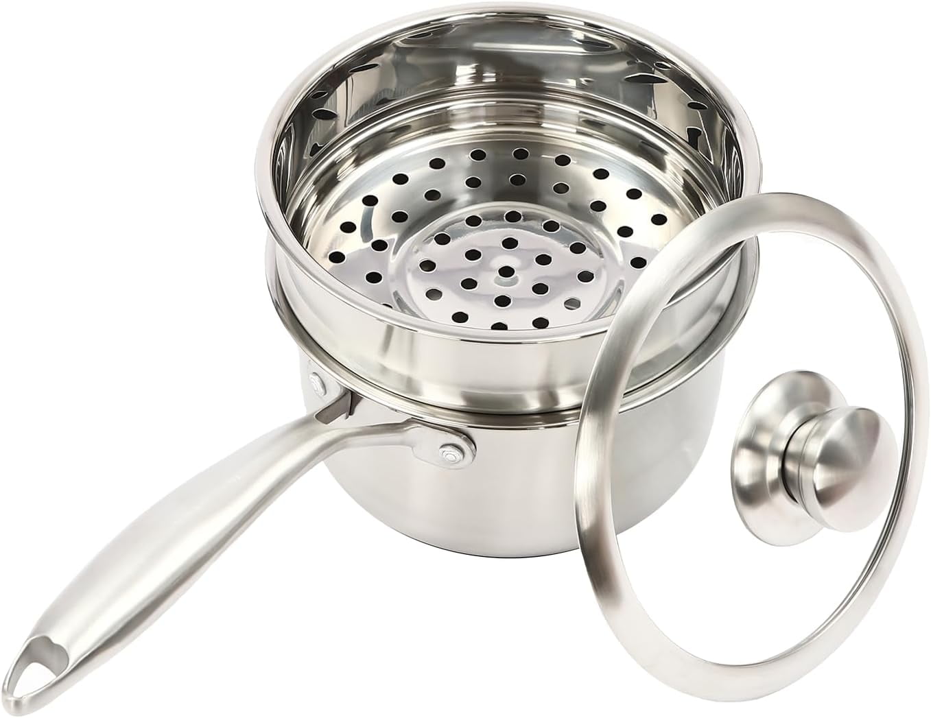 2 Quart 304 Stainless Steel Saucepan with Steamer Basket, Tri-ply Full ...