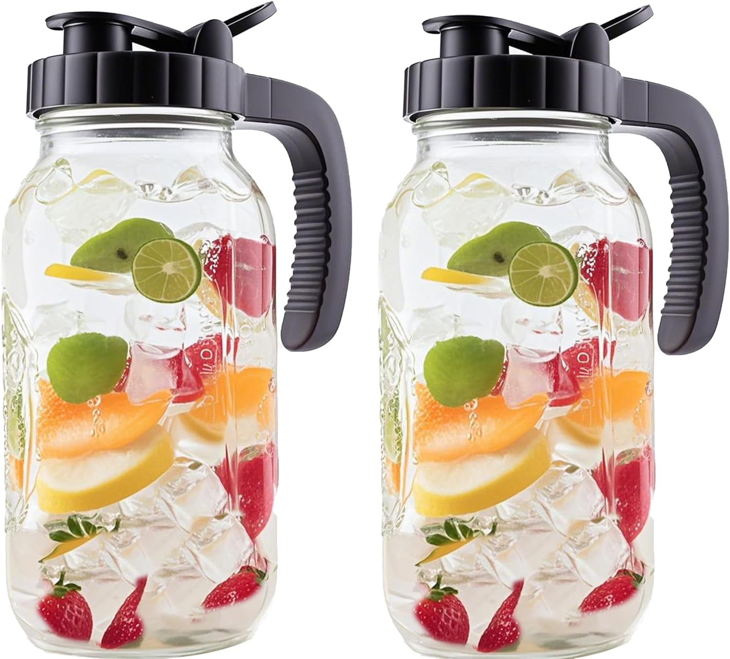 2 Quart Glass Mason Jar Pitcher With Lid 2 Set 64 Oz Wide Mouth Cold ...