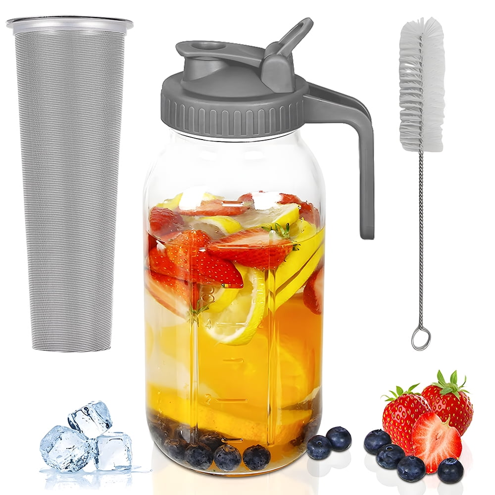 2 Quart Glass Mason Jar Pitcher - Wide Mouth - Leak Proof Water Jug ...
