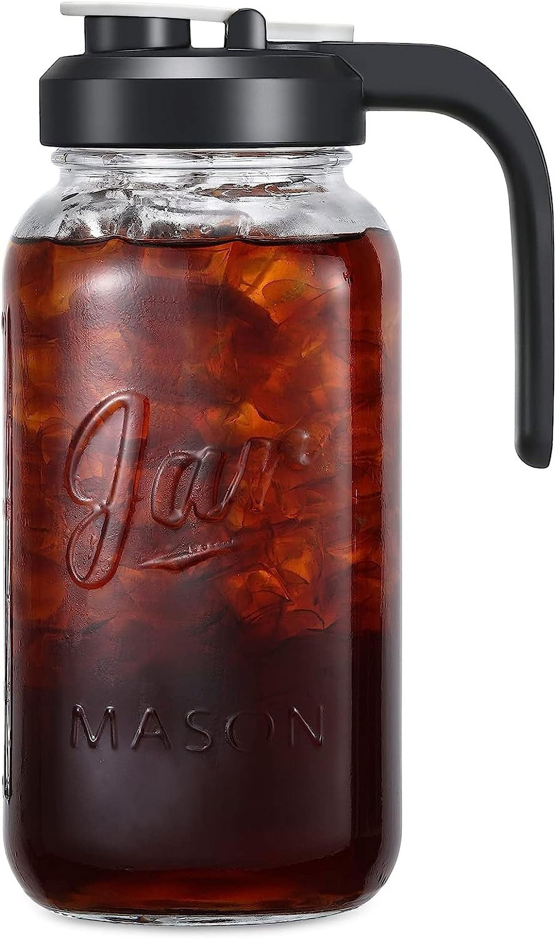 2 Quart Glass Pitcher with Lid - Airtight & Leakproof Mason Jar Pitcher ...