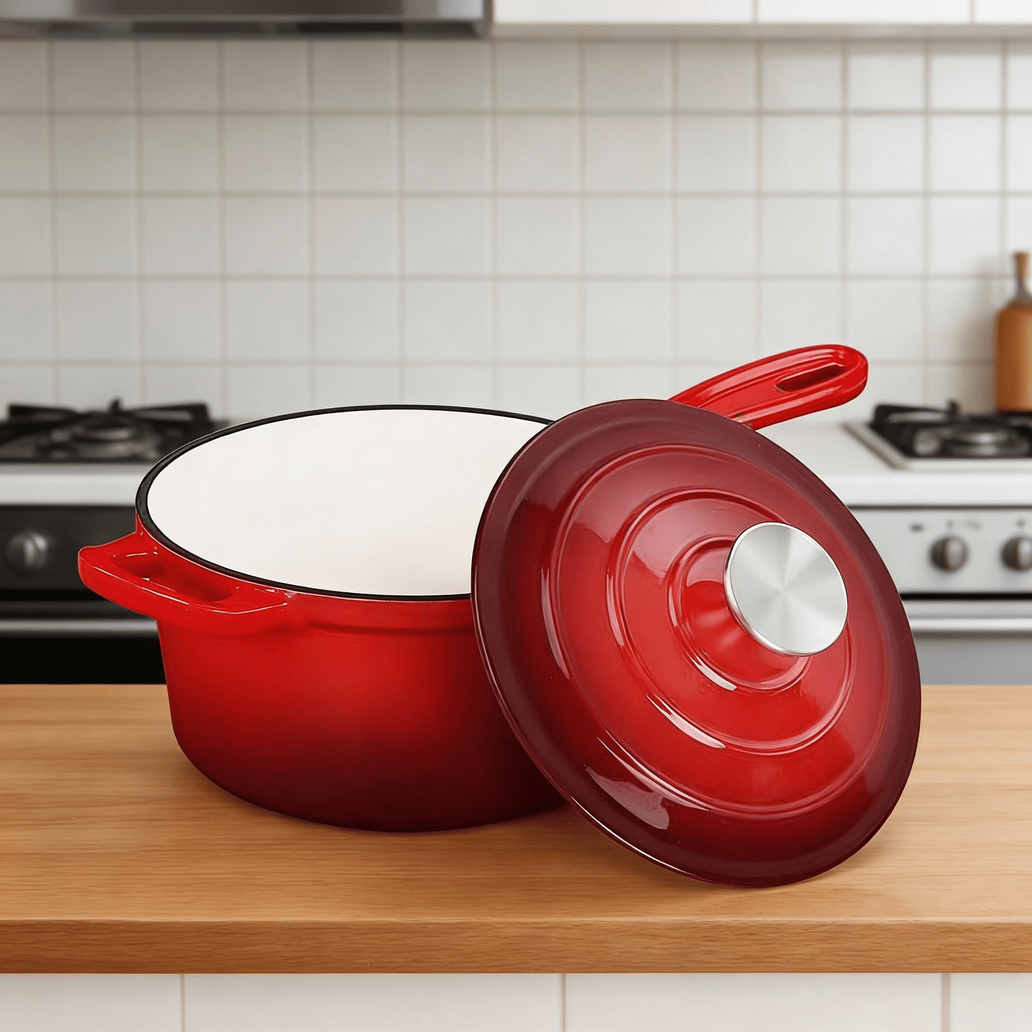 2 Quart Red Enameled Cast Iron Sauce Pan with Lid - Dutch Oven Saucepan ...