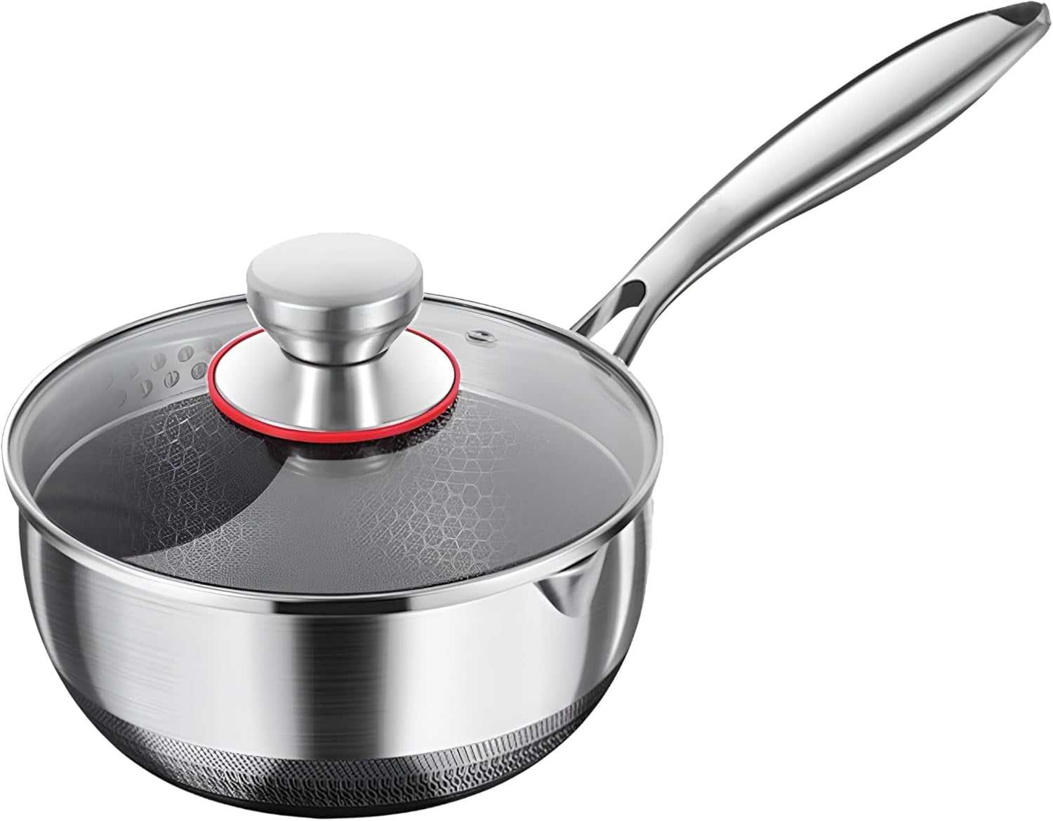 2 Quart Saucepan with Lid, Stainless Steel Small Sauce Pot for Cooking ...