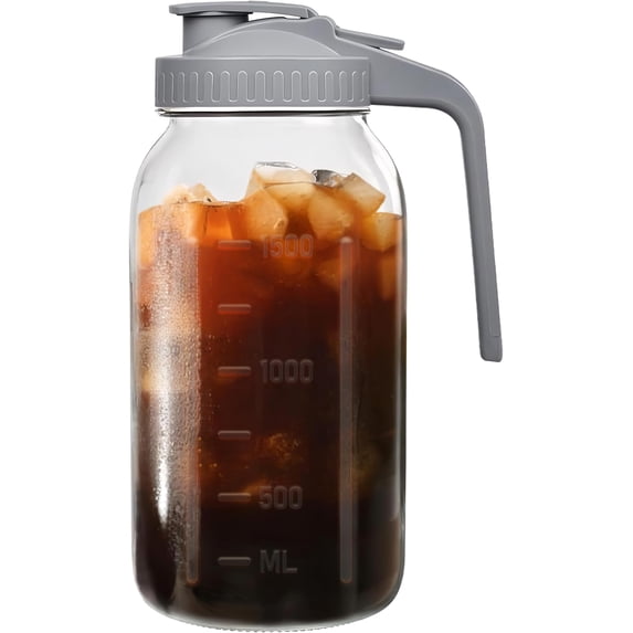 2 Quart Wide Mouth Glass Pitcher with Lid, 64oz Mason Jar Pitcher, Leak ...