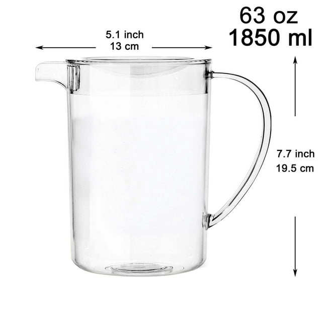 2 Quarts Plastic Pitcher With Lid, Clear Wide Plastic Pitcher Great for ...