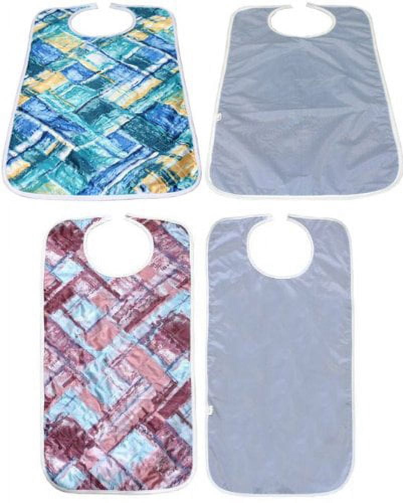 2 Quilted Adult Bibs with Vinyl Barrier - (1) Blue Bib With Snap & (1 ...