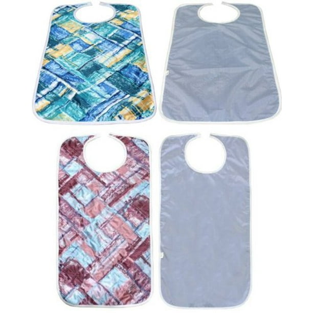 2 Quilted Adult Bibs with Vinyl Barrier - (1) Blue Bib With Snap & (1 ...