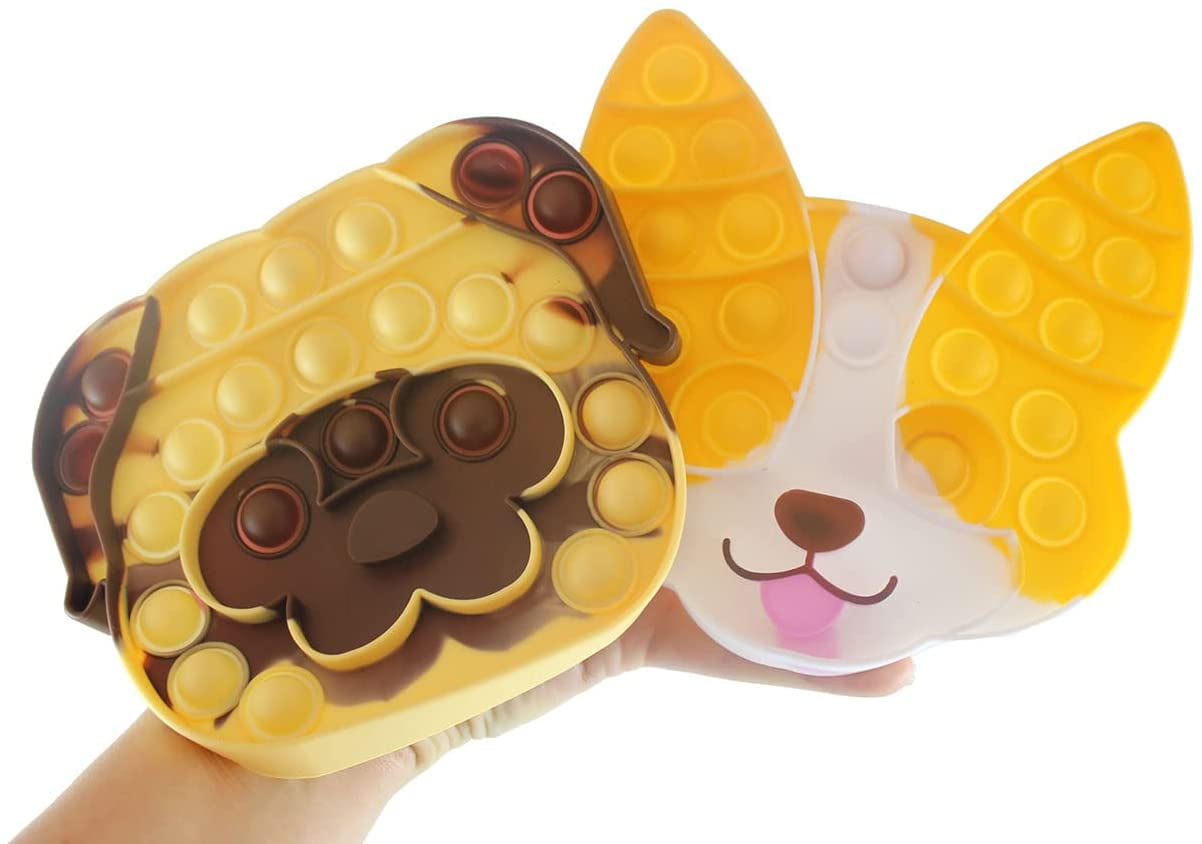 2 RANDOM Large Dog Bubble Pop Fidget Toy - Silicone Push Poke Bubble ...