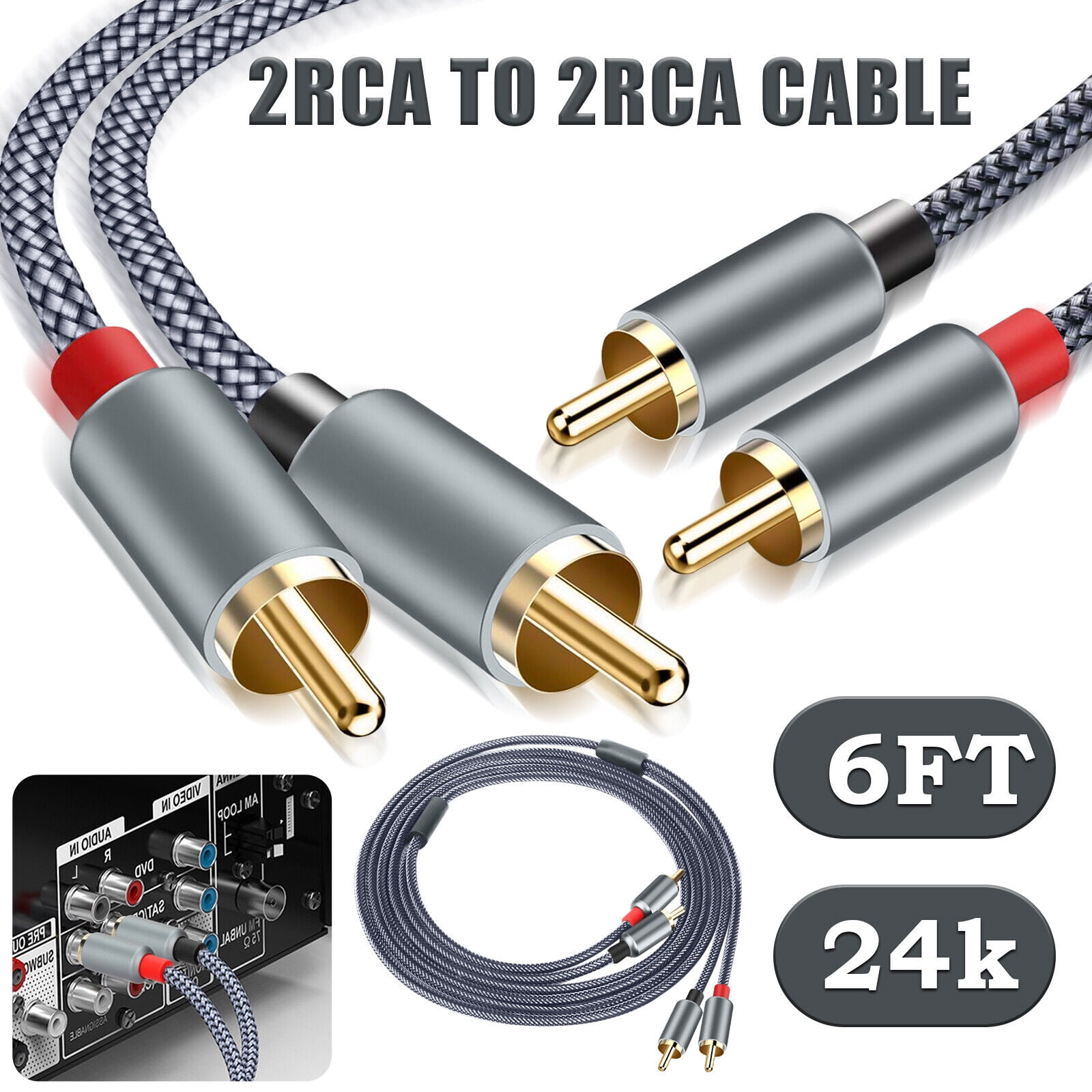 2-RCA to 2-RCA Male Stereo Audio Patch Coaxial Cable Cord L/R Gold ...