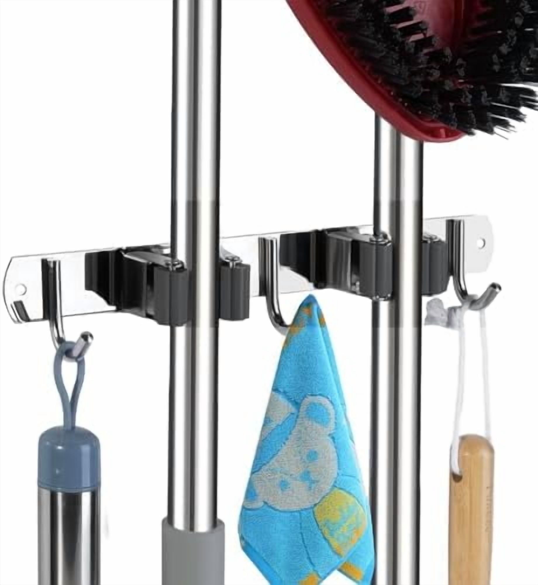 2 Racks and 3 Hooks Mop and Broom Holder Wall Mount, Self Adhesive Heavy Duty Broom Organizer ...