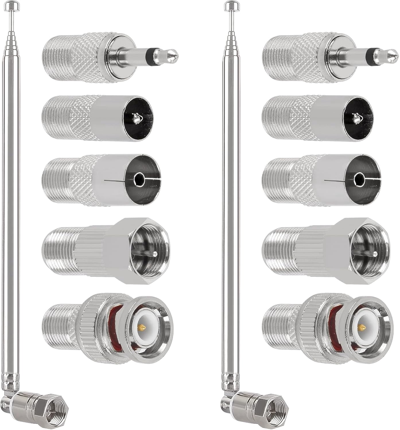 2 Radio Telescopic Antennas 75 Ohm Male Plug with Adapter, Suitable for ...