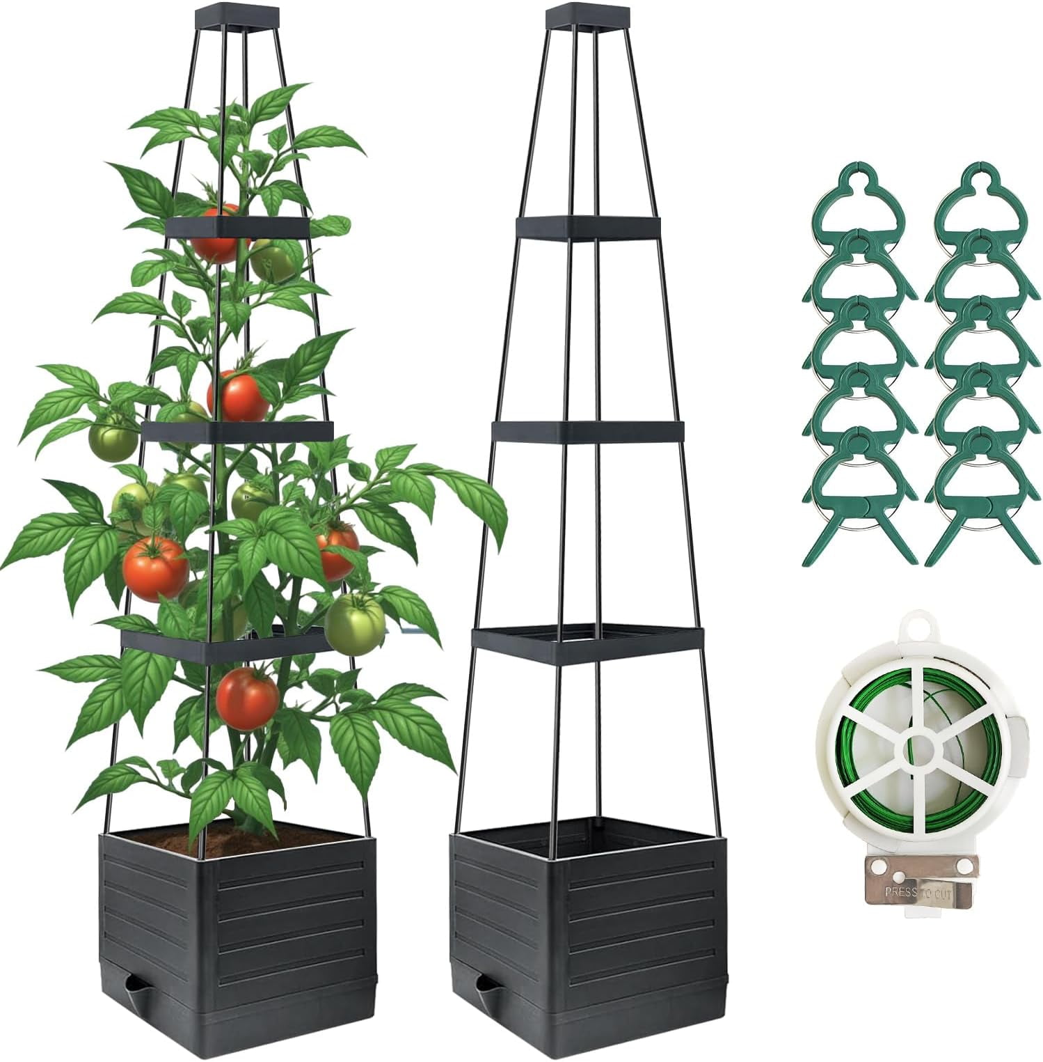 2 Raised Garden Bed Planter Box with Trellis, 58"Tomato Planter with ...