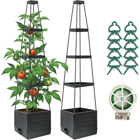 2 Raised Garden Bed Planter Box with Trellis, 58"Tomato Planter with ...