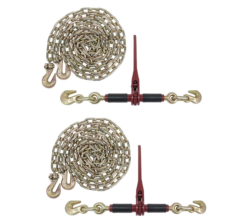 (2) Ratchet Chain Binders 5/16"-3/8" with Rubber Grips & (2) 5/16" x 12 ...