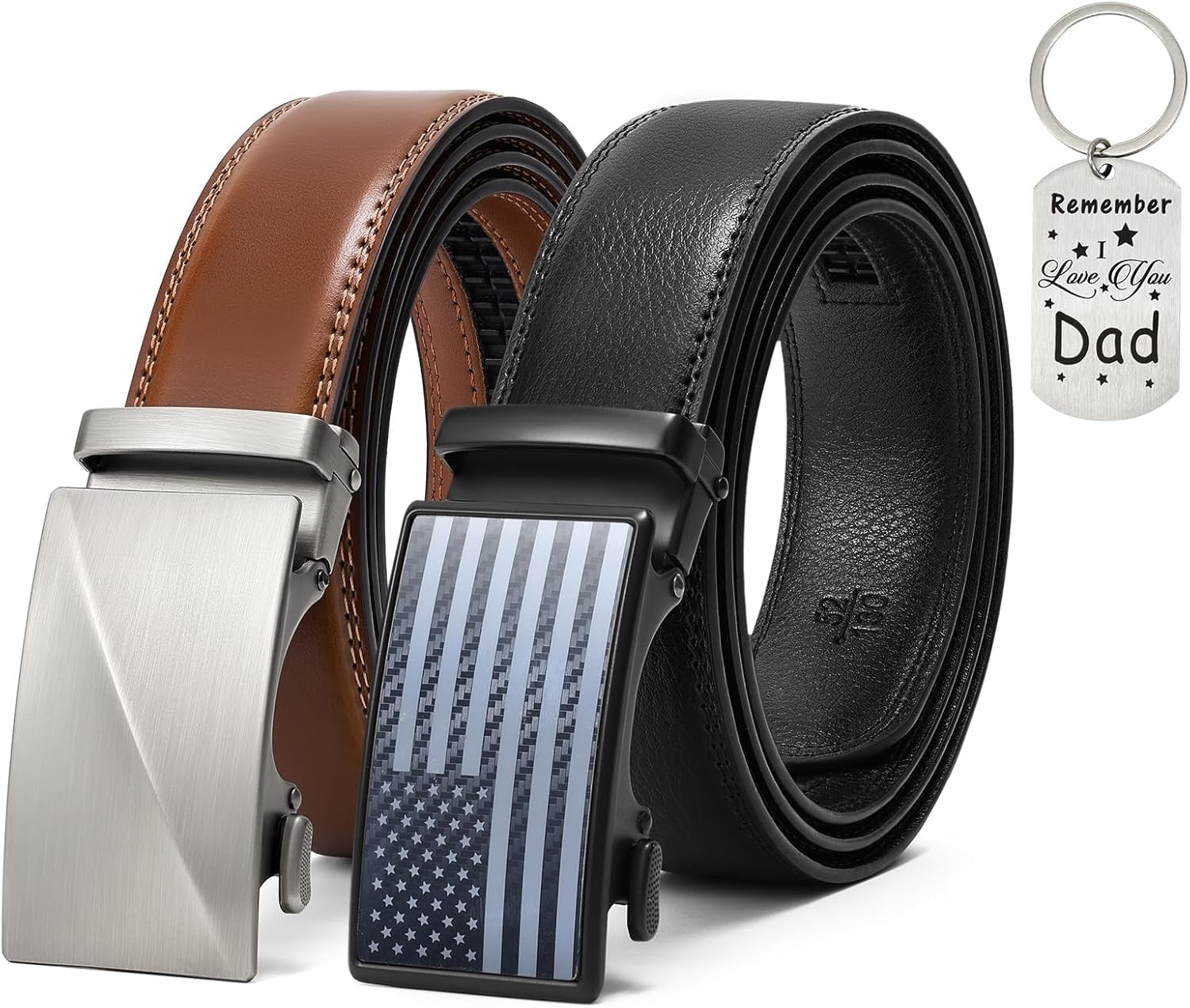 2 Ratchet Leather Belts for Men, Faux Leather Men Belts for Casual ...