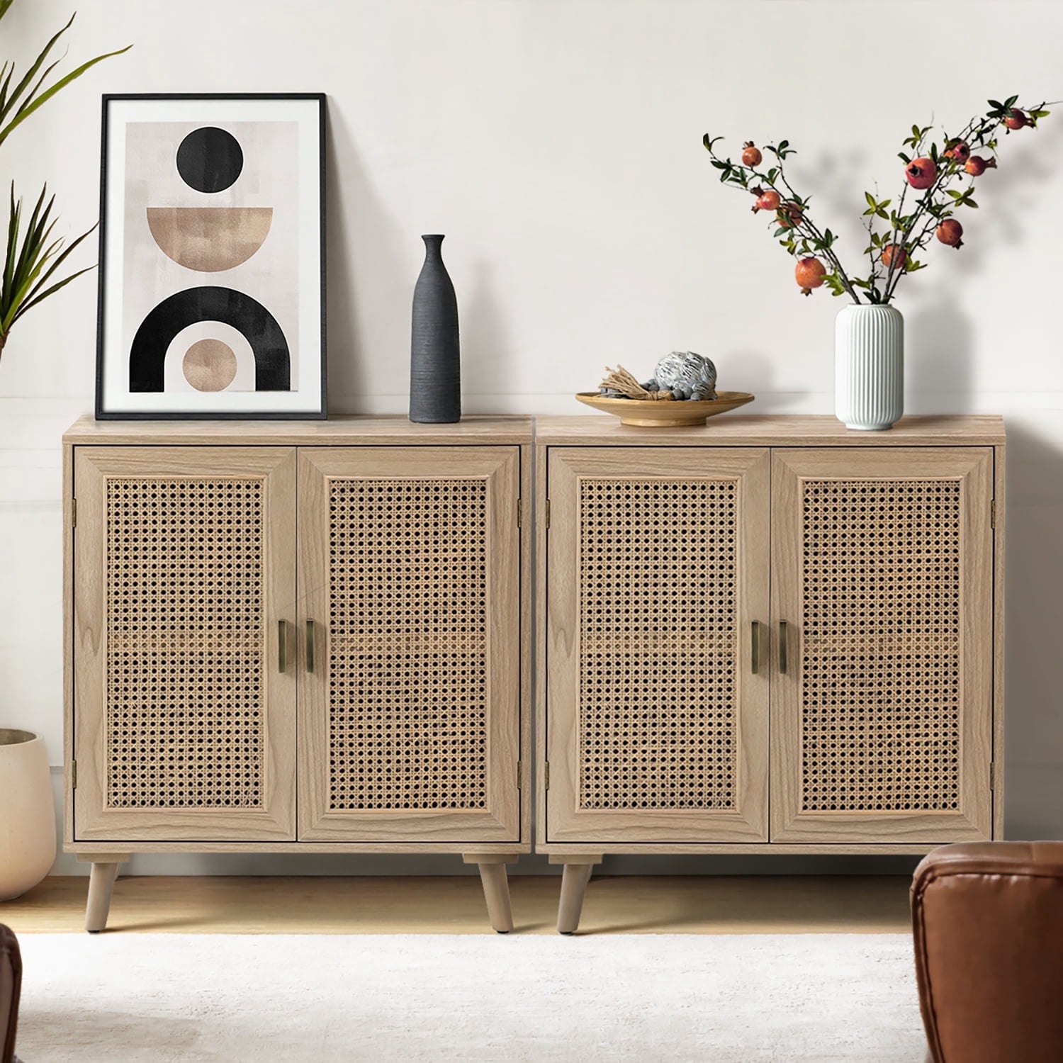 Tina's Home 2 Rattan Doors Sideboard Buffet Cabinet Set of 2 with ...