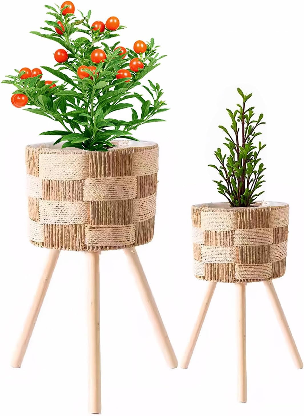2 Rattan Plant Stand Indoor Planter: Handmade Boho Wricker Plant Stand ...