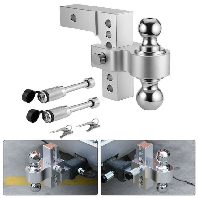 2'' Receiver 6'' Drop Rise Adjustable Trailer Tow Hitch Dual Ball-W ...