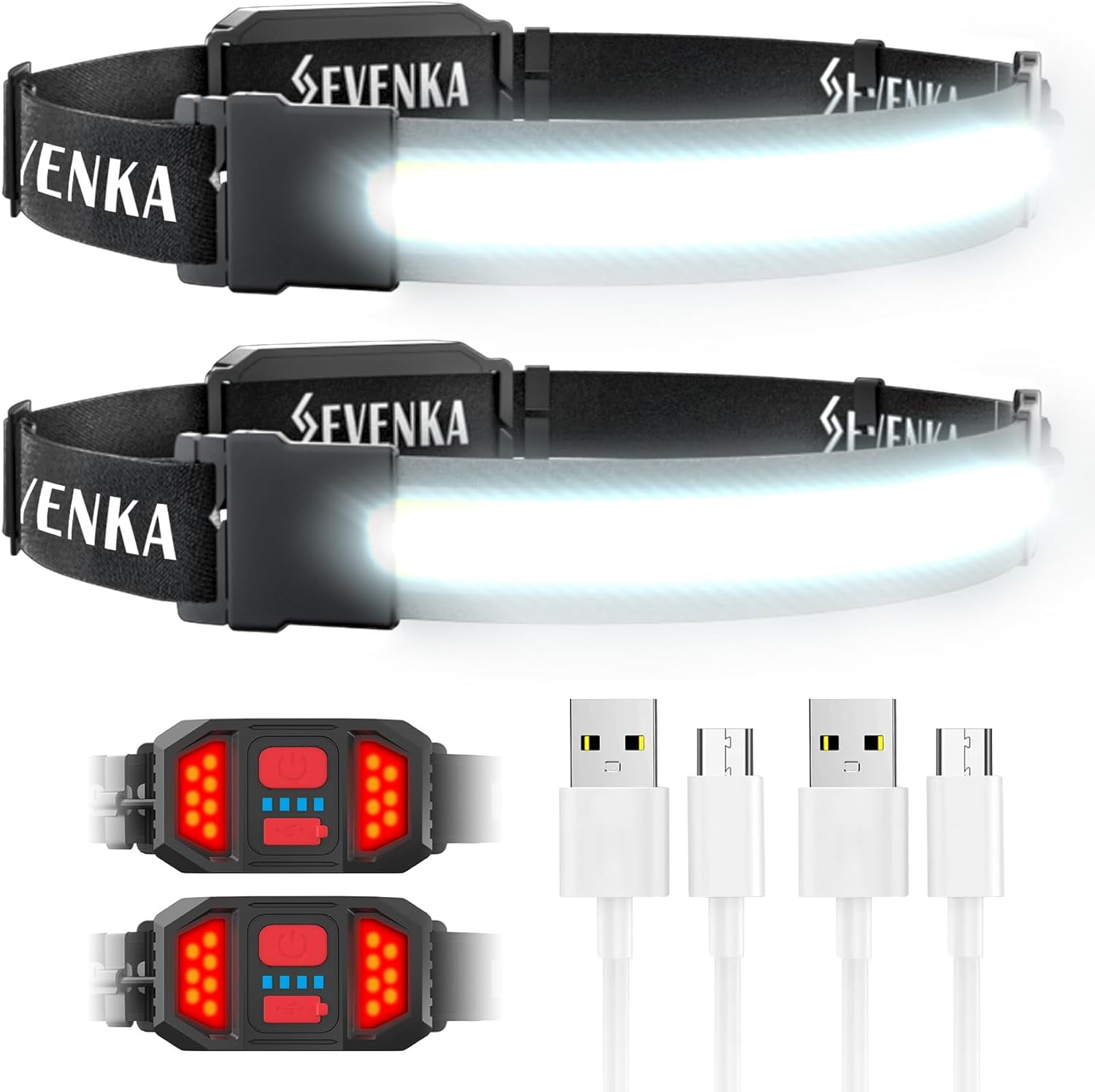 2 Rechargeable Headlamps, Bright LED Headlamp Flashlight, Wide Beam ...