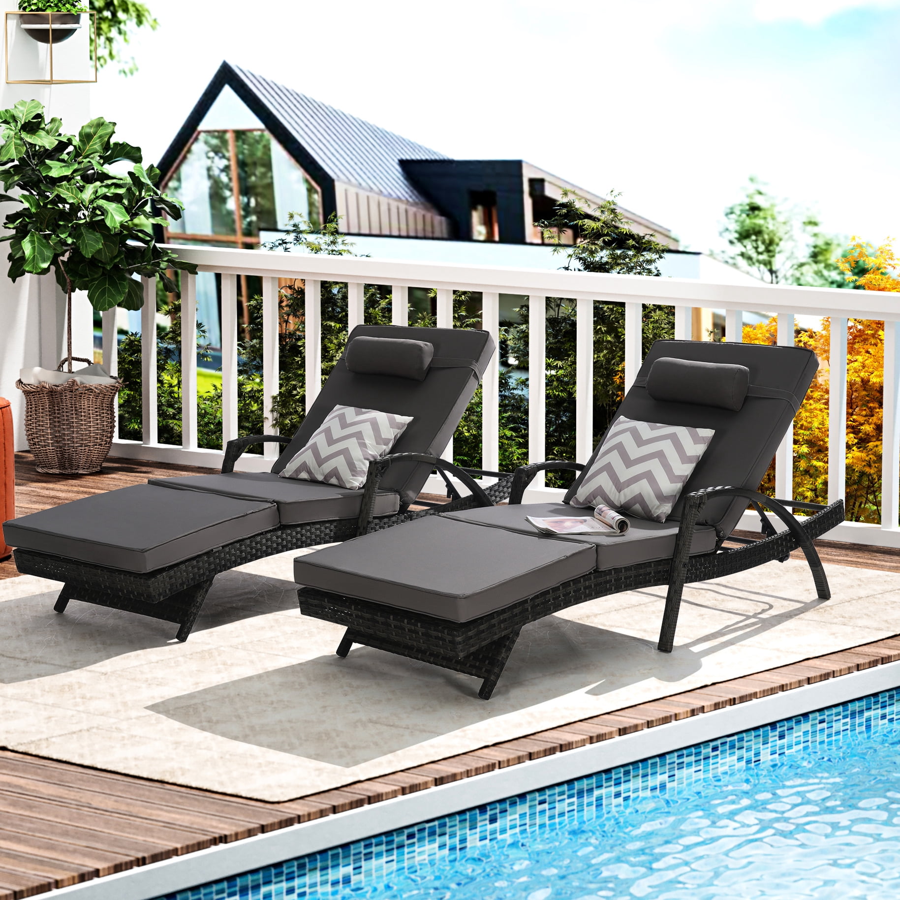 2 Reclining Chair With Cushions - Poolside Sunbathing Chairs ...