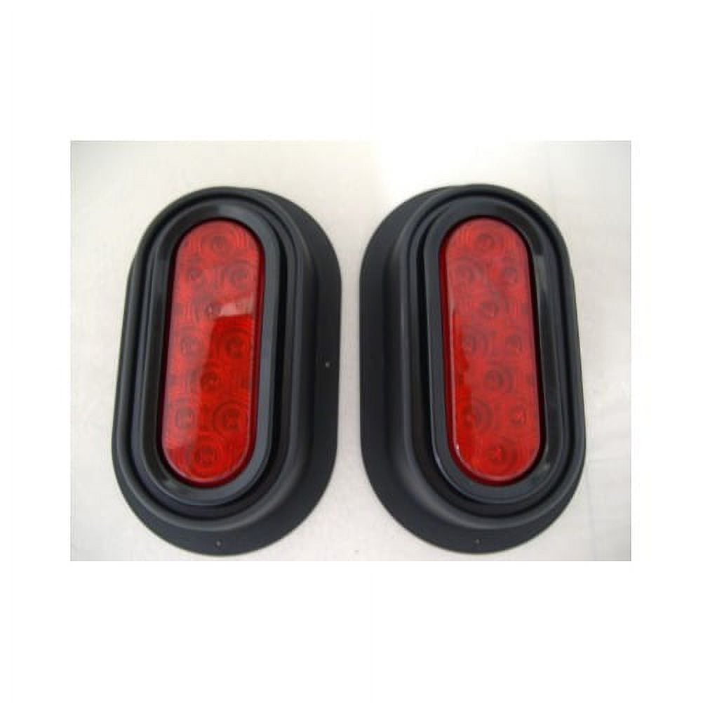 (2) Red 10 LED 6" Oval Stop Turn Brake Tail Lights / Black Surface ...