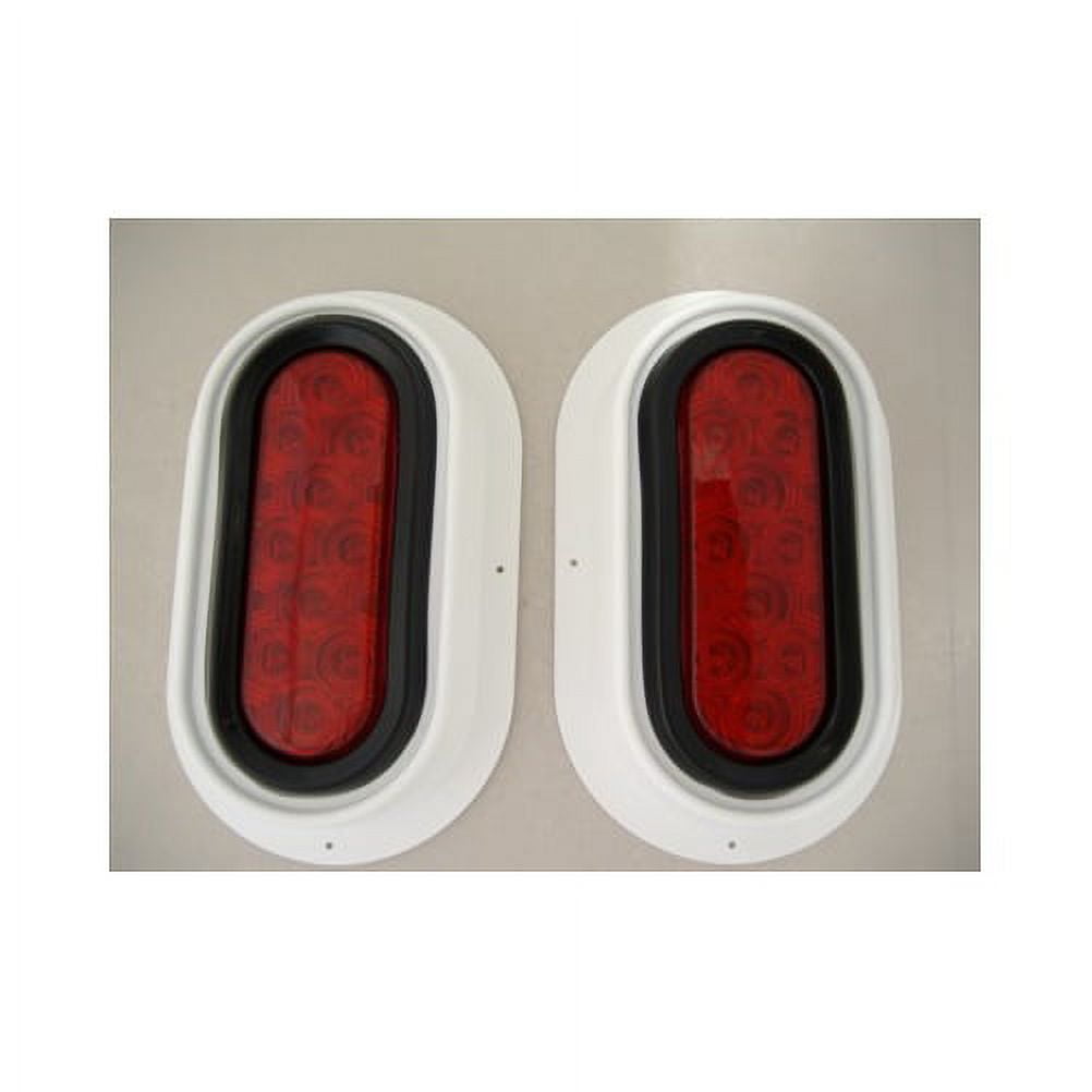 (2) Red 10 LED 6" Oval Stop Turn Brake Tail Lights / White Surface ...