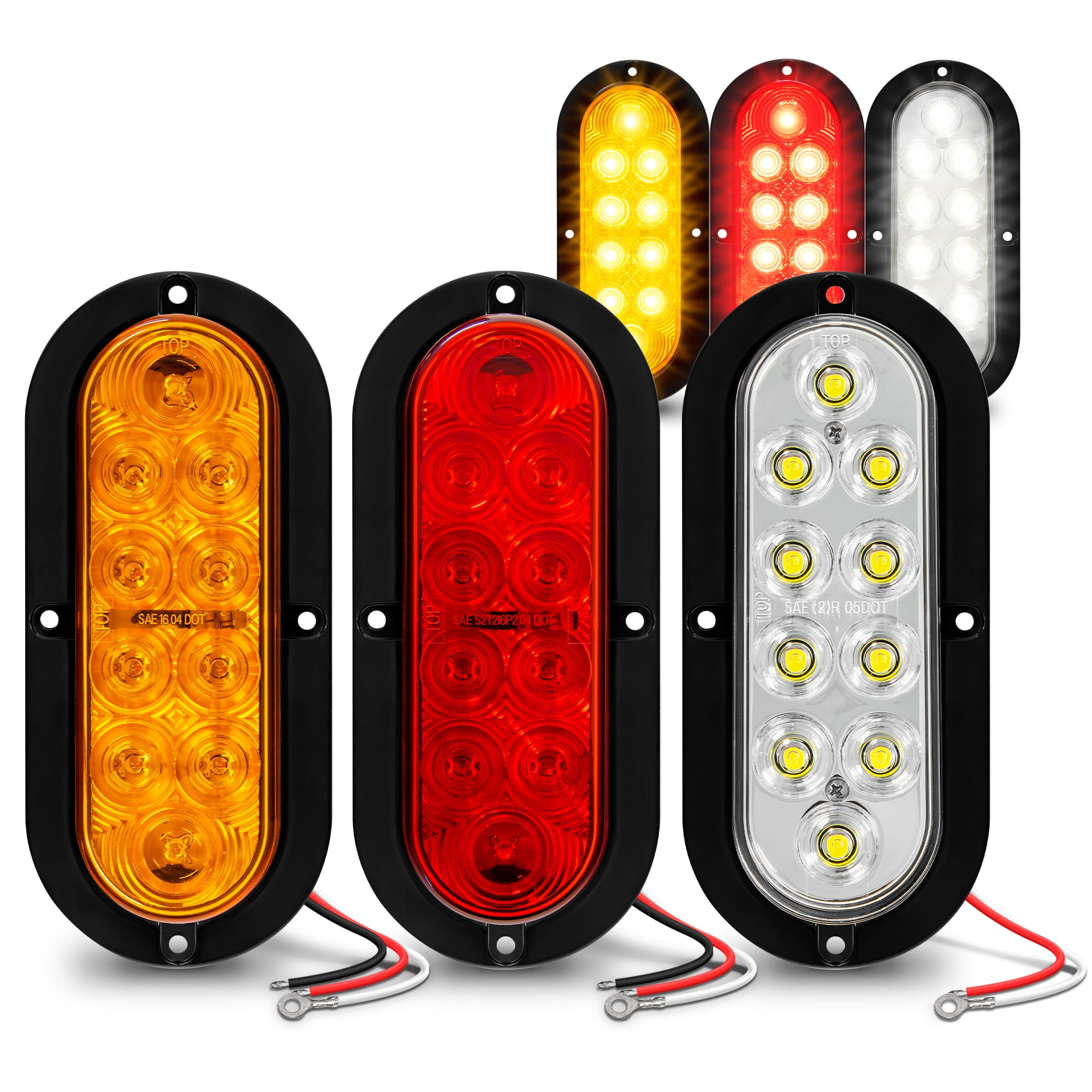 2 Red + 2 Amber + 2 White 6" Oval LED Trailer Tail Lights Brake Turn ...