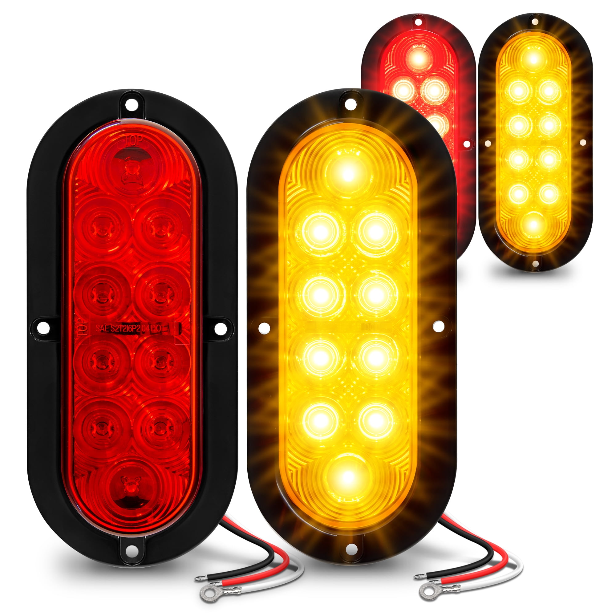 2 Red + 2 Amber 6" Oval Surface Mount LED Trailer Tail Lights Brake ...