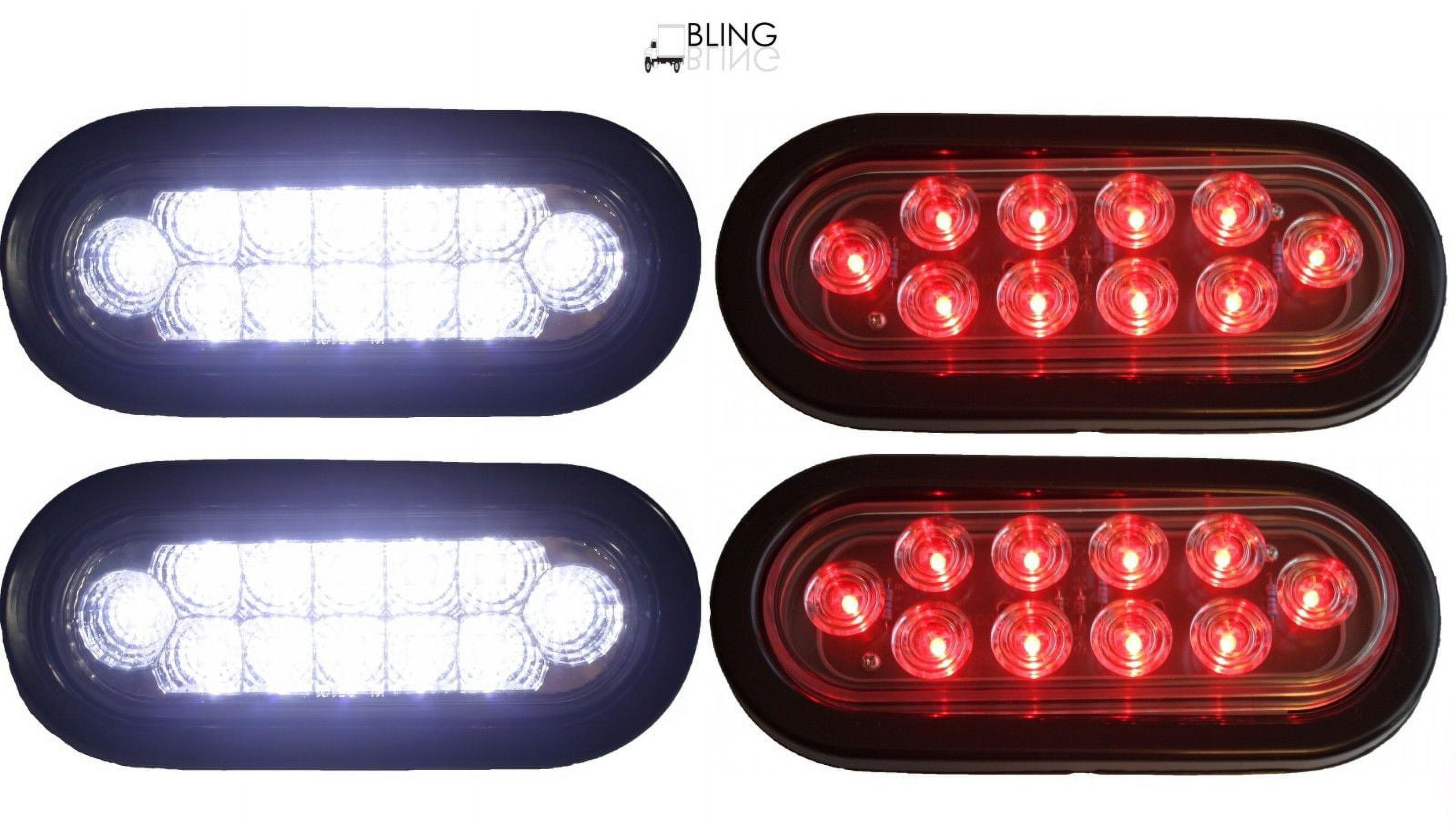 2 Red + 2 White 6" Oval Oblong LED Light Fog Back-up Reverse Brake Tail ...