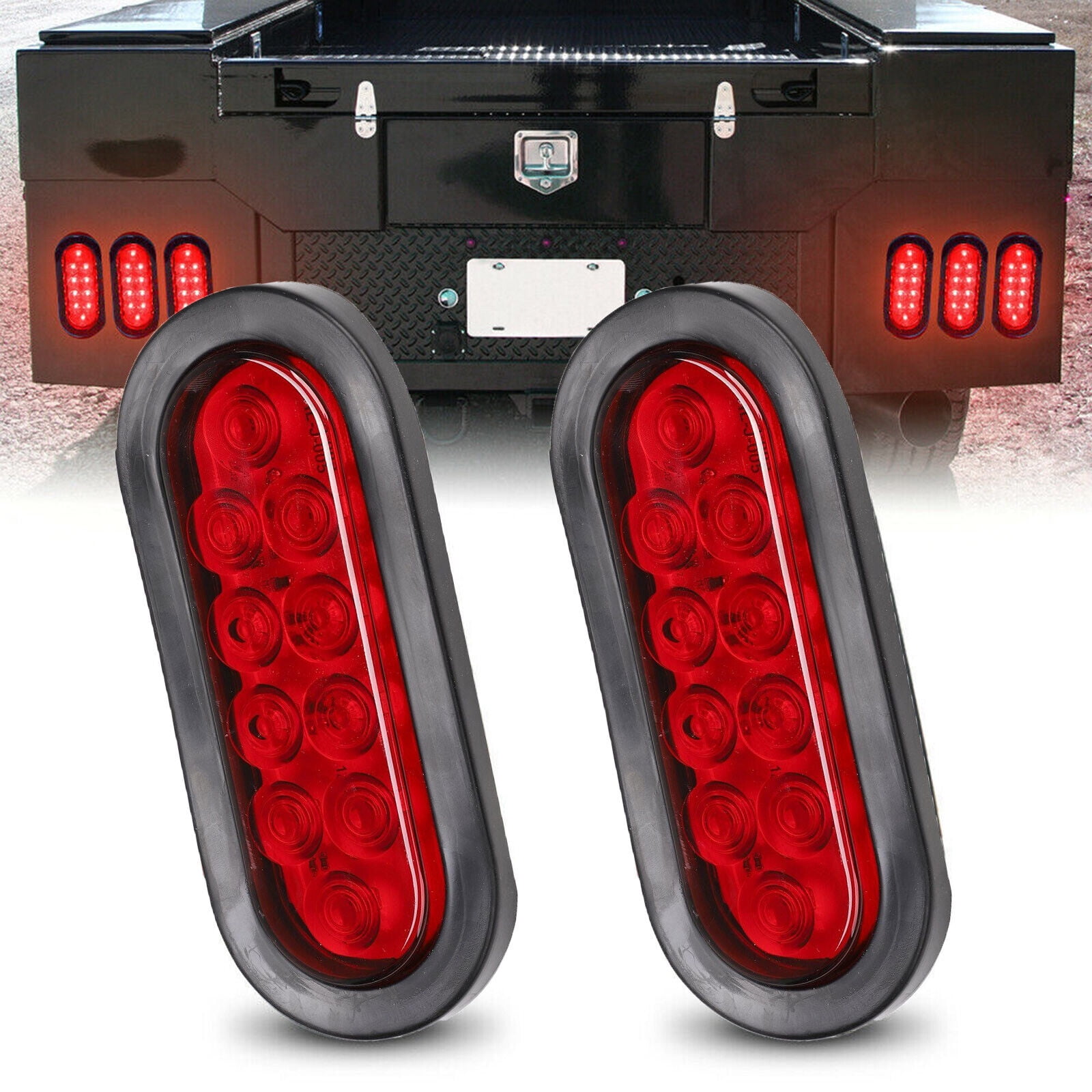2 Red 6" Oval 10 LED Trailer Truck Sealed Brake Stop Turn Tail Lights w ...