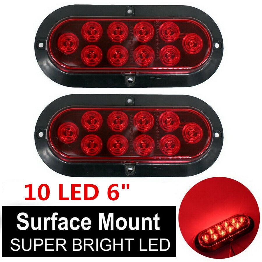 2 Red 6" Oval Trailer Lights 10 LED Stop Turn Tail Truck Sealed Grommet ...