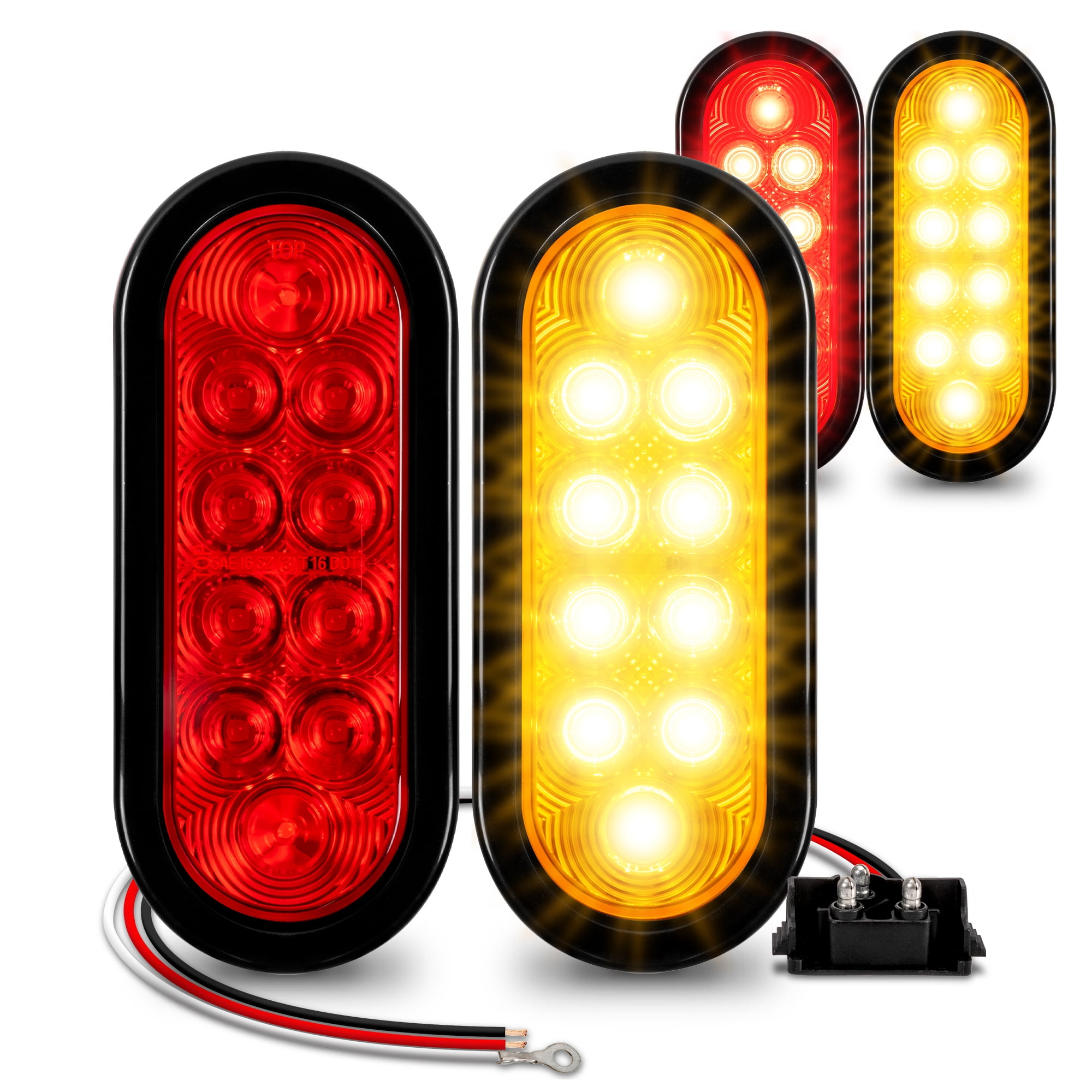 2 Red + 2 Amber 6" Oval LED Trailer Tail Light Kit [DOT Certified ...