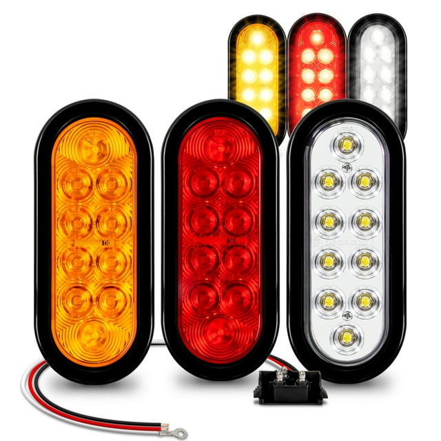 2 Red + 2 Amber + 2 White 6" Oval LED Trailer Tail Light Kit [DOT ...