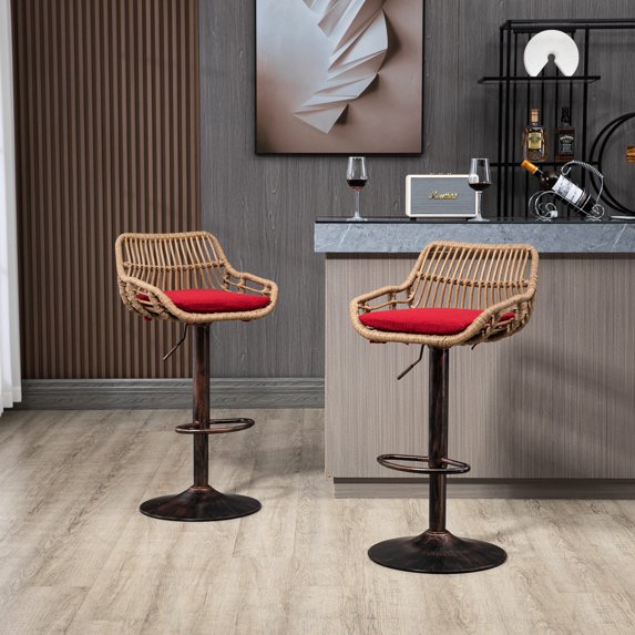 2 Red Bar Stools with Footrest, Assembly in 10 Minutes - Walmart.com
