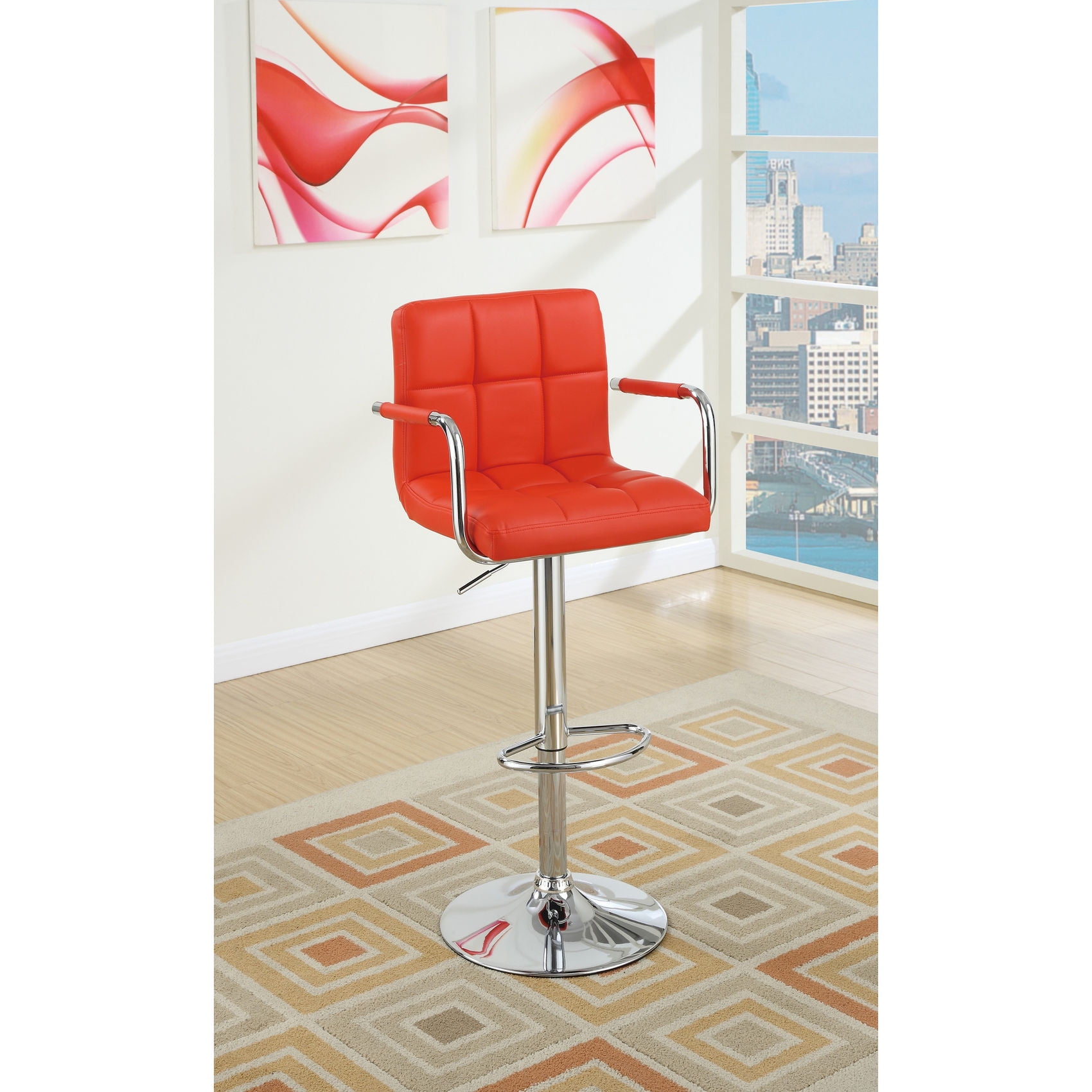 2 Red Faux Leather Adjustable Stools, Counter Height | Modern Style ...