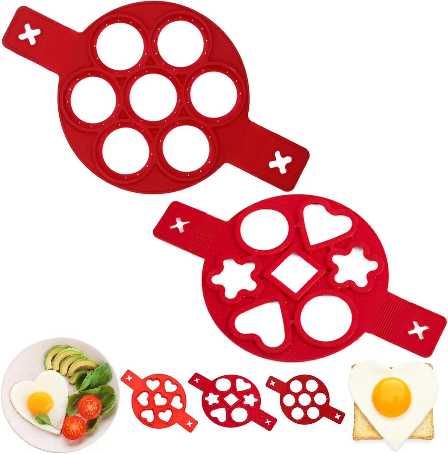2 Red Flip Cooker Pancakes Mold, Flip & Cook Silicone Pancake Maker ...