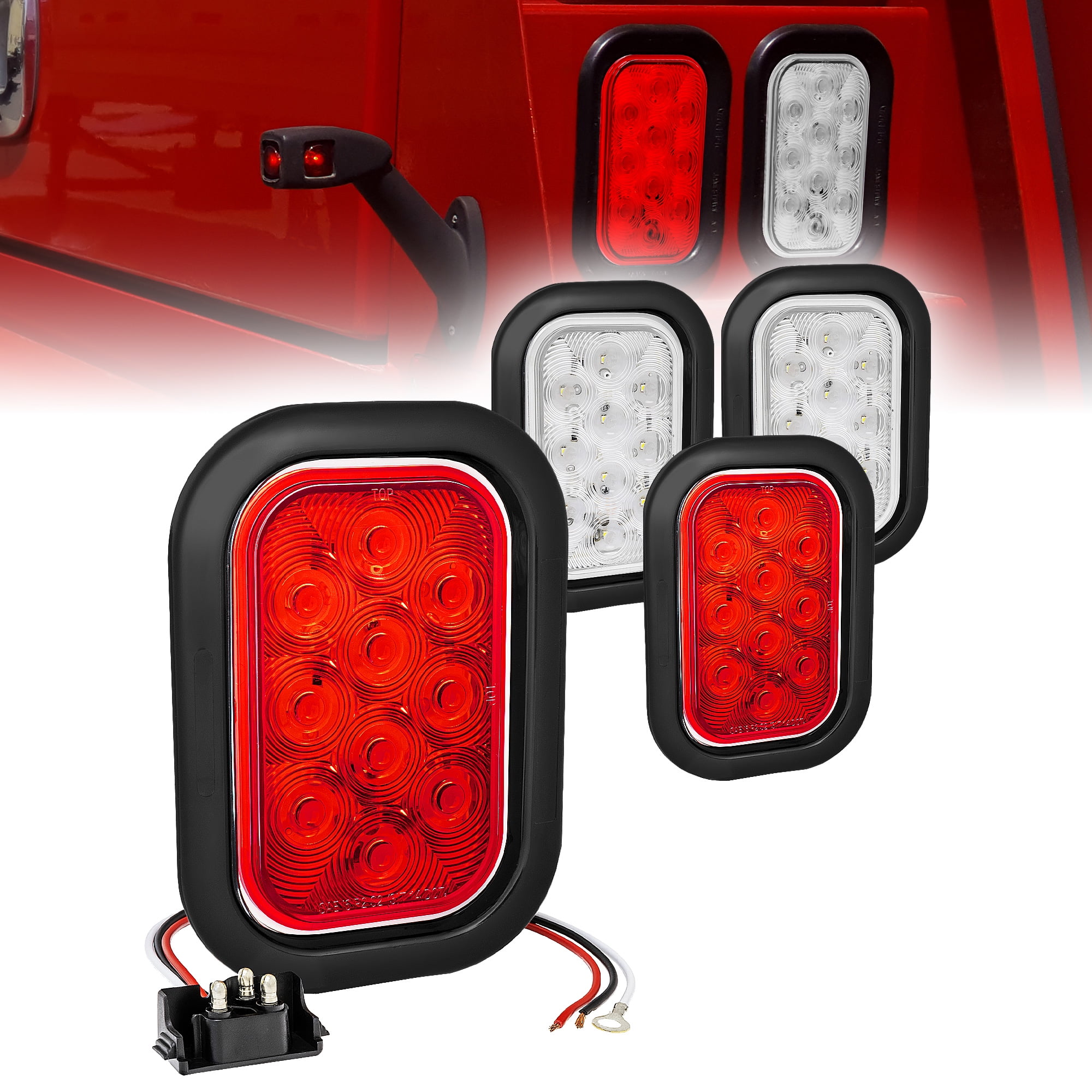2 Red + 2 White 5" x 3" Rectangular LED Trailer Tail Light Kit [DOT ...
