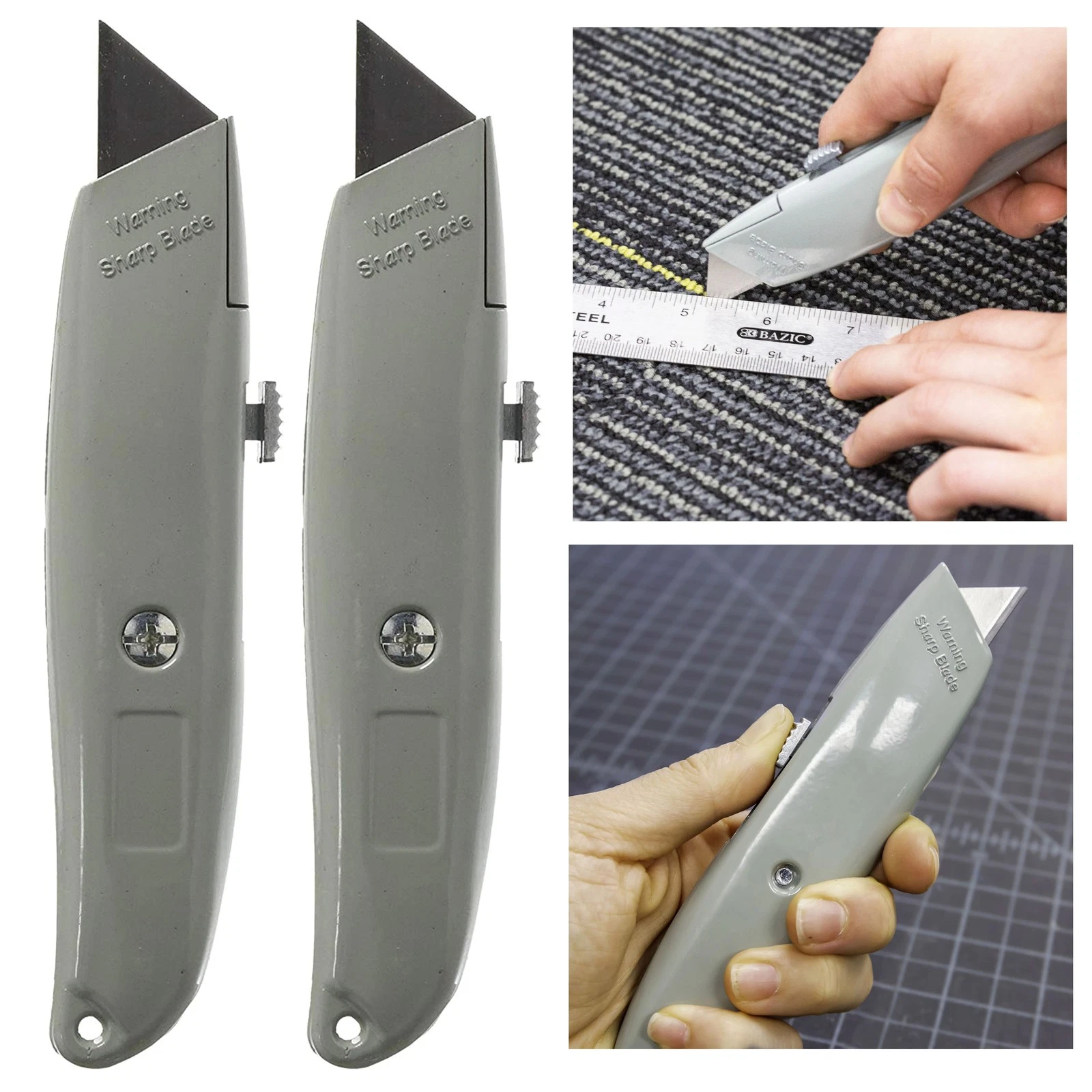 2 Retractable Heavy Duty Utility Knife Box Cutter Multipurpose Razor ...