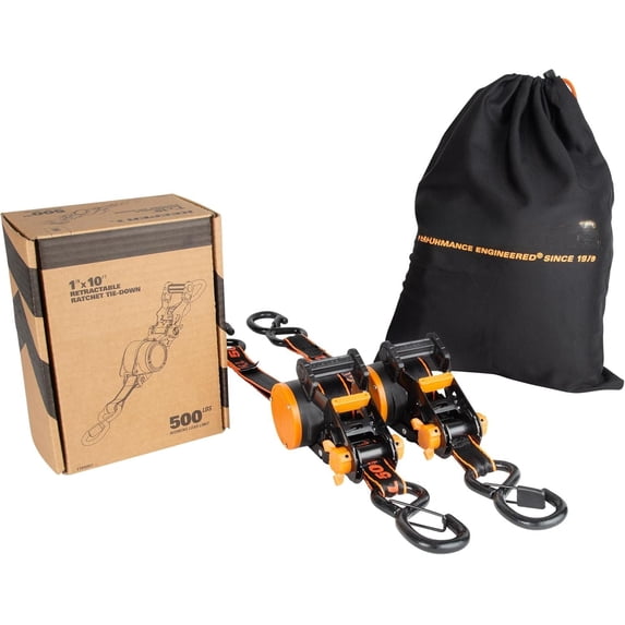 2- Retractable Ratchet Tie Down Straps - 1" x 10' -Retract for , ATVs ...
