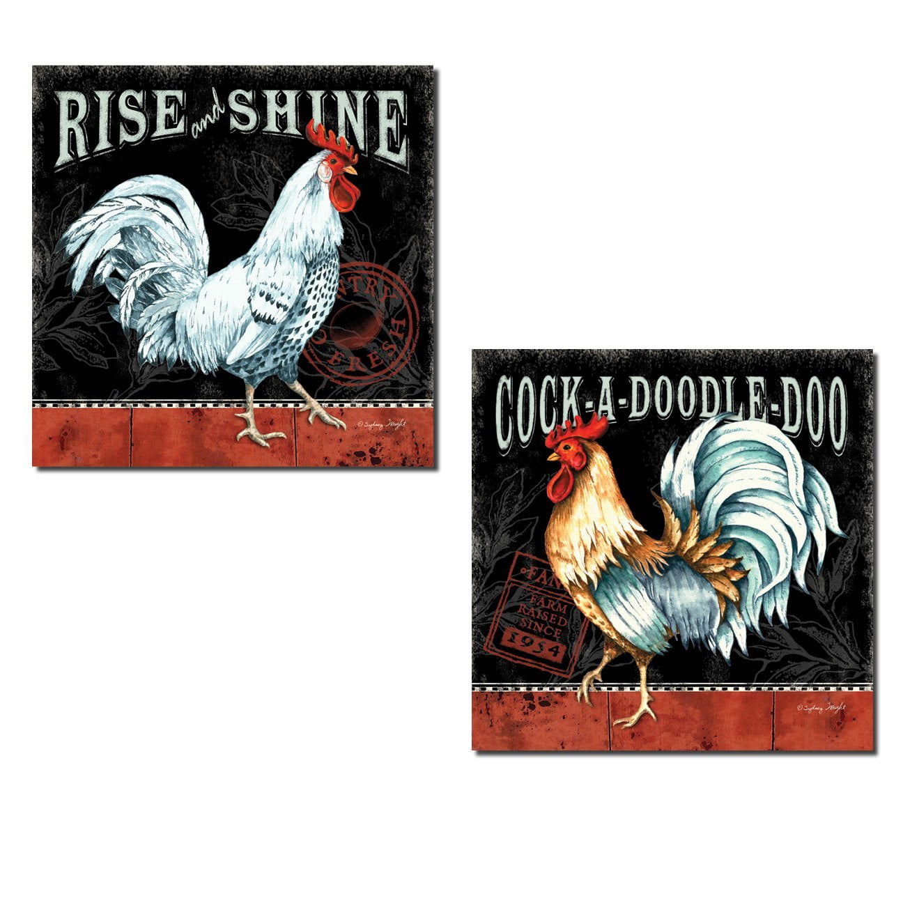 2 Retro Rooster Rustic Art Prints Country Kitchen Decor, 12x12in Poster ...