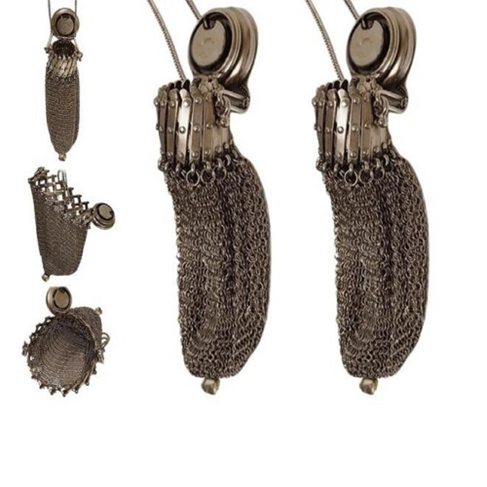 2 Retro Silver Coin Mesh Bag, Handmade 1920's English Coin Purse ...