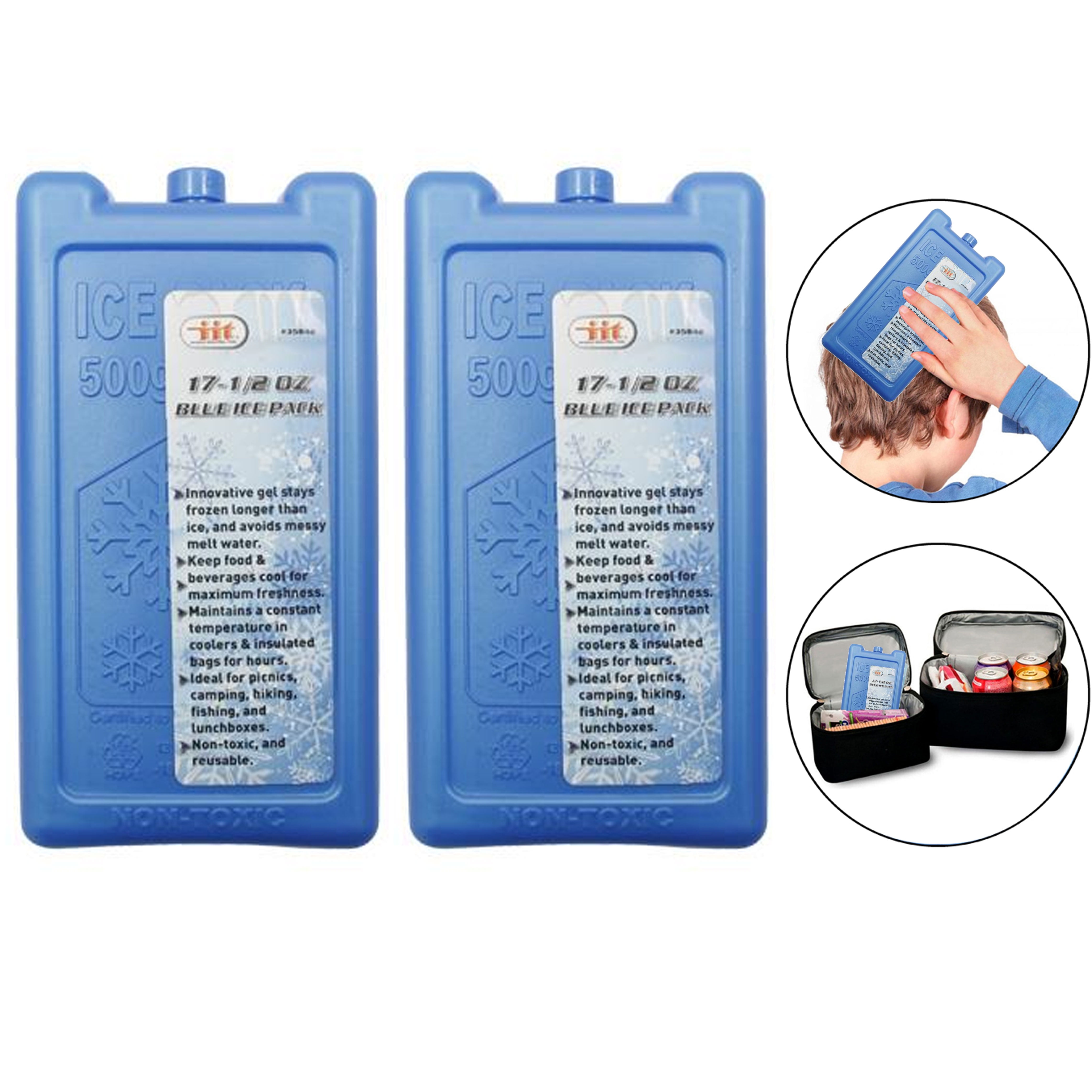 2 Reusable Cooler Gel Ice Packs 17.5oz Small Cold Freeze Food Pain ...