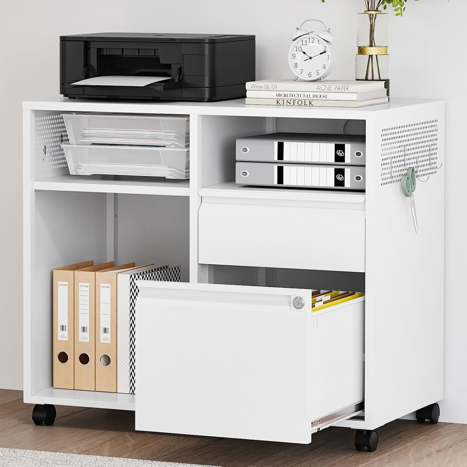 2 Right Drawers File Cabinet with Lock, Mobile Lateral Filing Cabinet ...