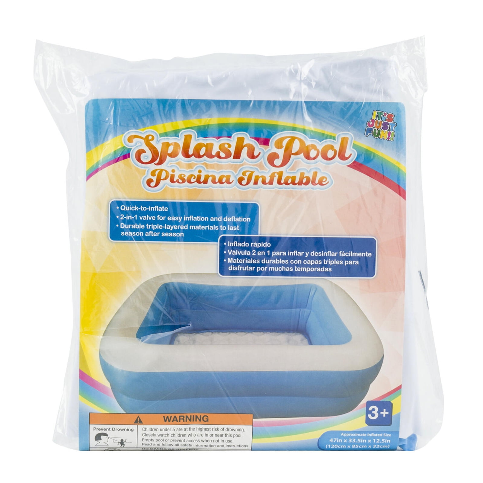 2 Ring 47 Inch Inflatable Rectangular Splash Pool Blue - Walmart.com