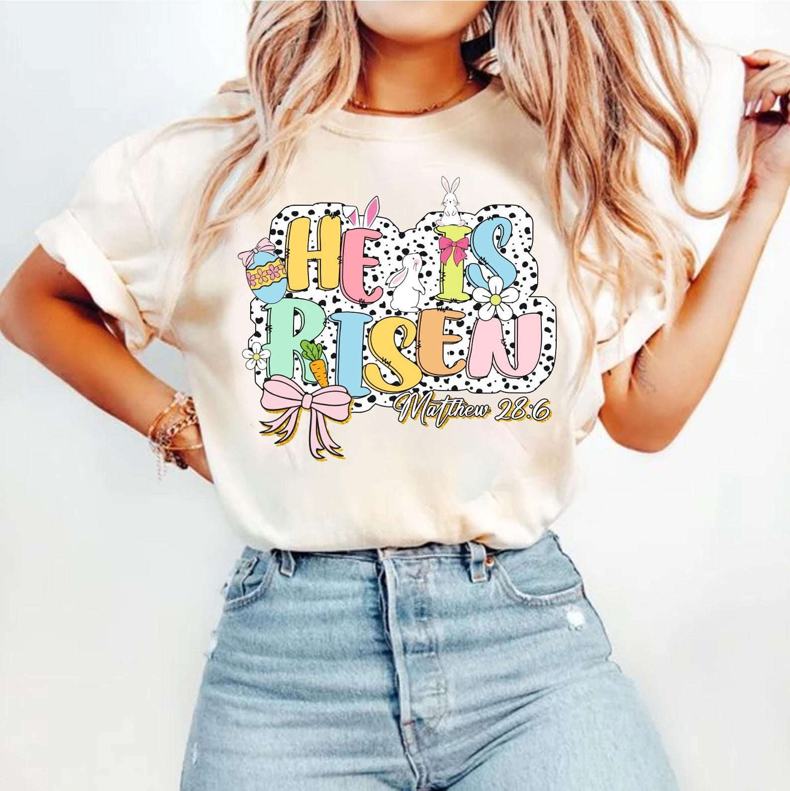 2. He Is Risen T-Shirt, Glitter Easter Coquette Shirt, Christian Easter ...