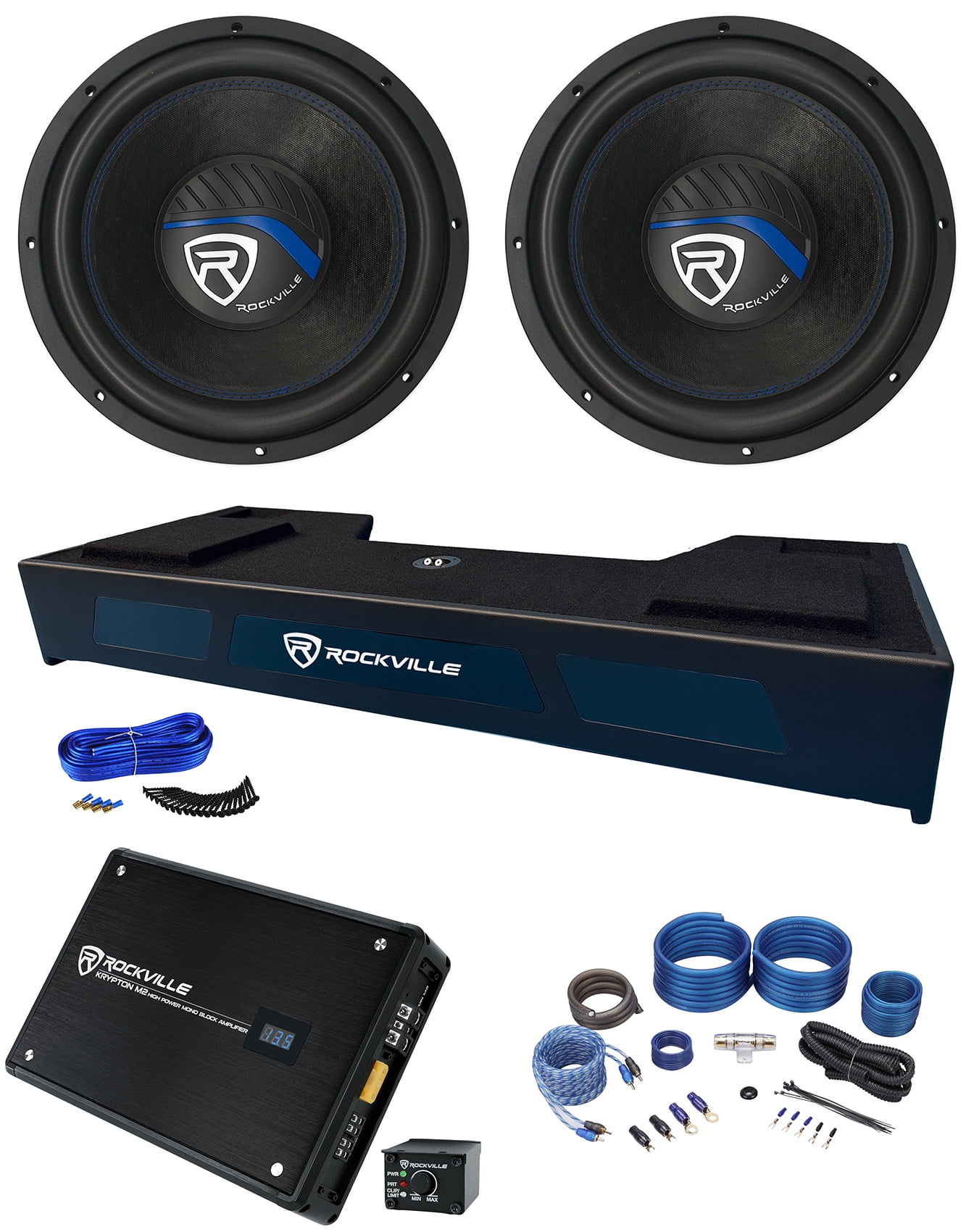 (2) Rockville 12" Subwoofers+Sub Box Enclosure+Amp For 2019+ Dodge Ram ...