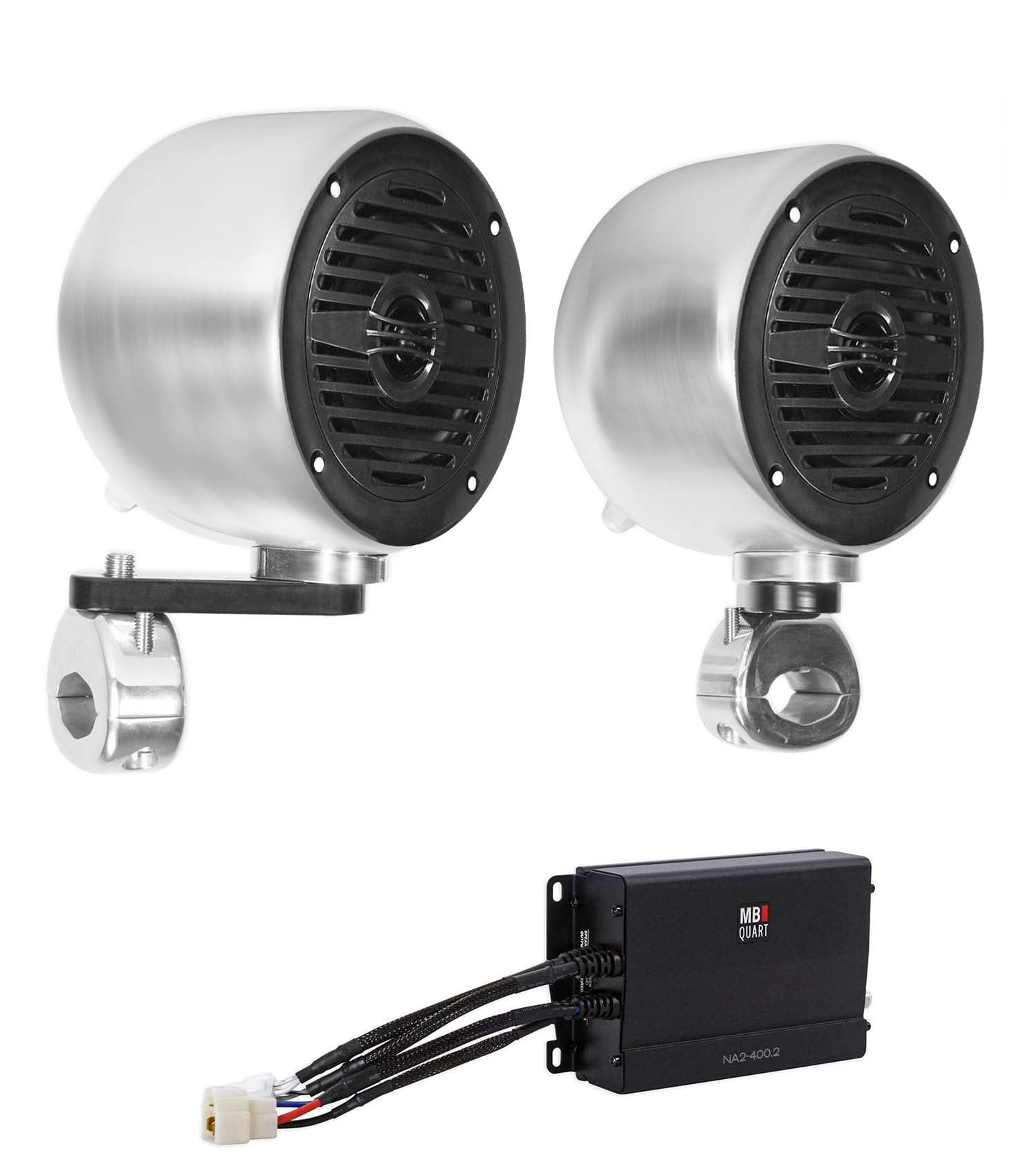 2 Rockville 4" Chrome Rollbar RollCage Tower Speakers+Amplifier For ATV ...